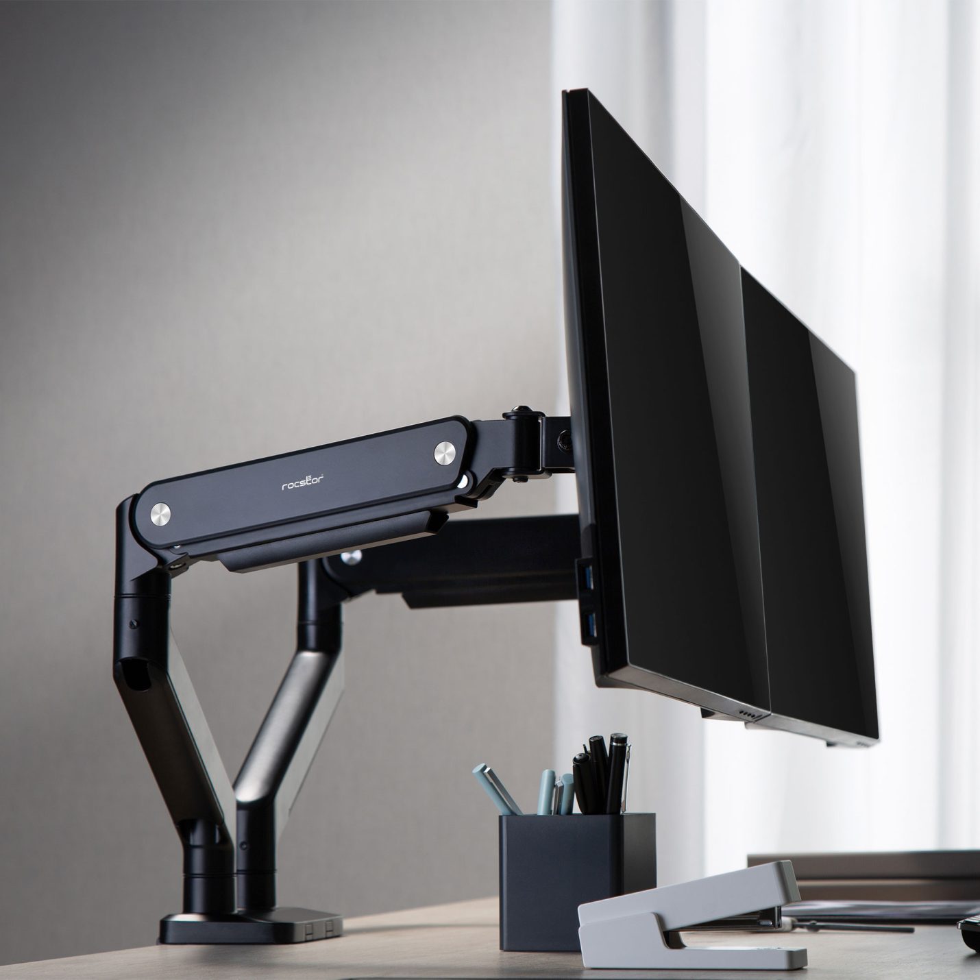 ErgoReach ED2 Premium Dual Ergonomic Monitor Arm, C-Clamp & Grommet - Black